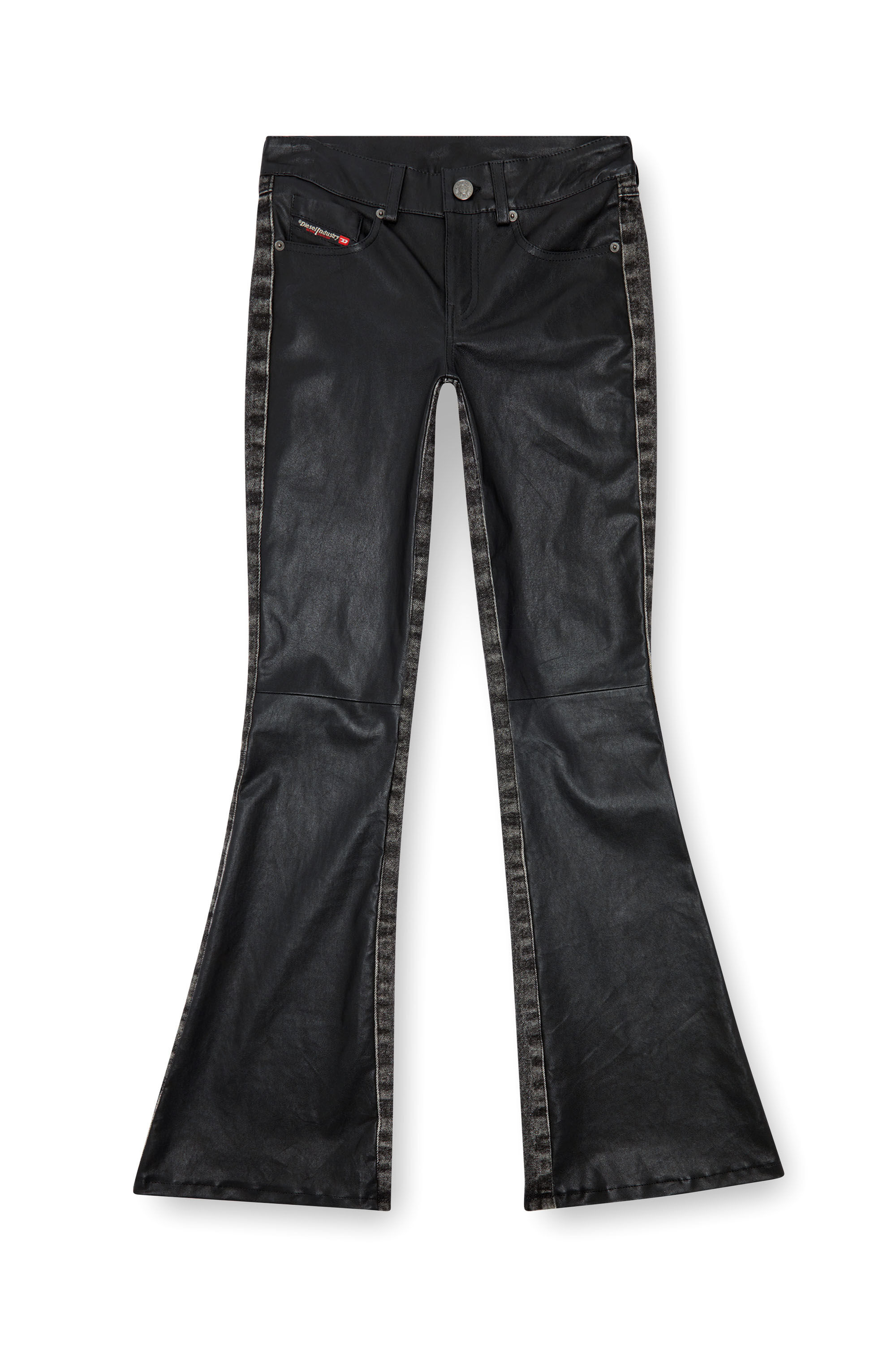 Women s Bootcut pants in leather and denim Black Diesel